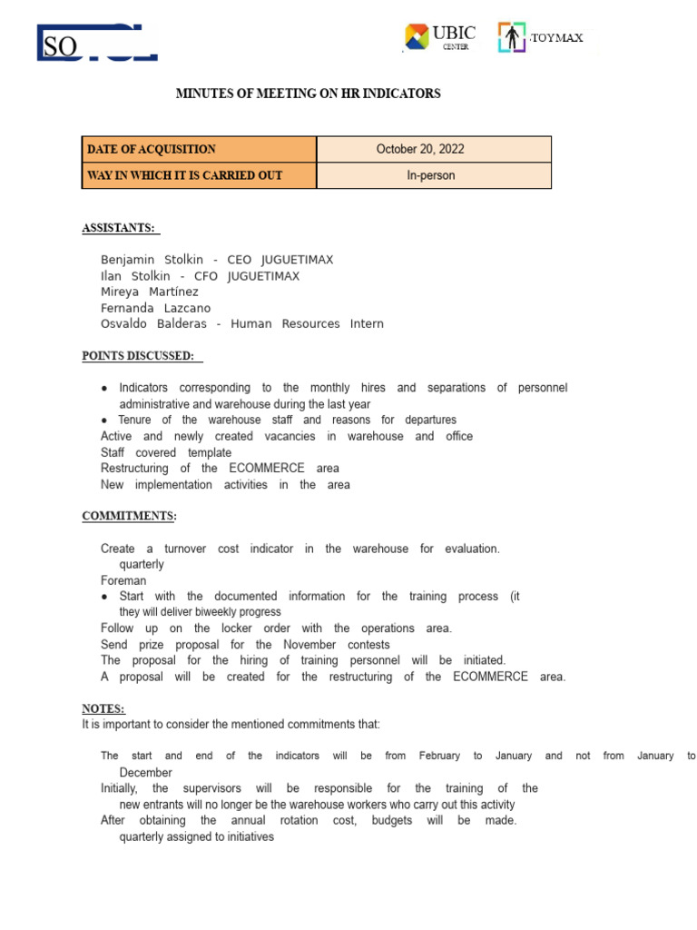 Minutes of Human Resources Indicators Meeting | PDF