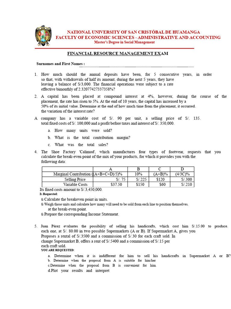 Financial Resource Management Exam Guide | PDF | Interest | Interest Rates