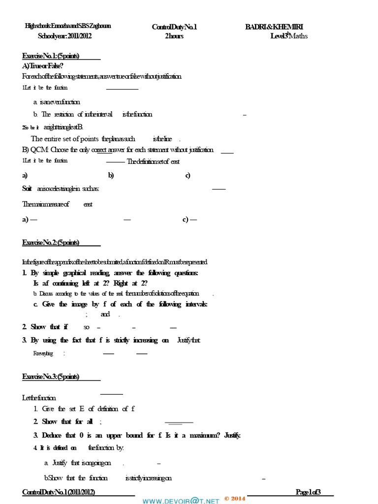 Control Duty No. 1 Pilot High School - Math - 1st AS (2013-2014) Mr ...