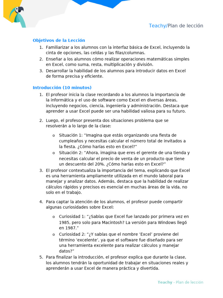Introduccion A Excel Aprendiendo A Calcular y Organizar Datos de Manera Eficiente | PDF ...