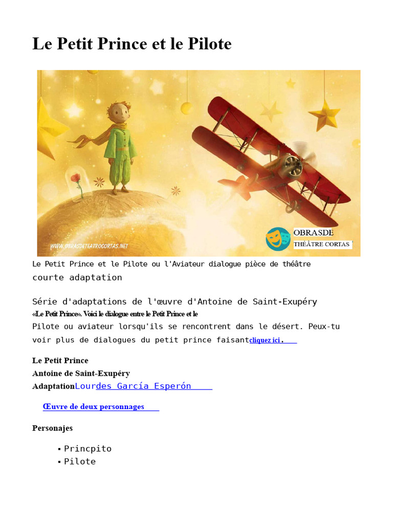 Dialogue entre le Petit Prince et le Pilote | PDF | Le Petit Prince