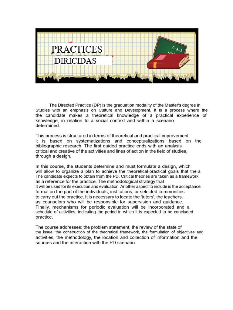 Directed Practice for Master's in Culture | PDF | Methodology | Evaluation