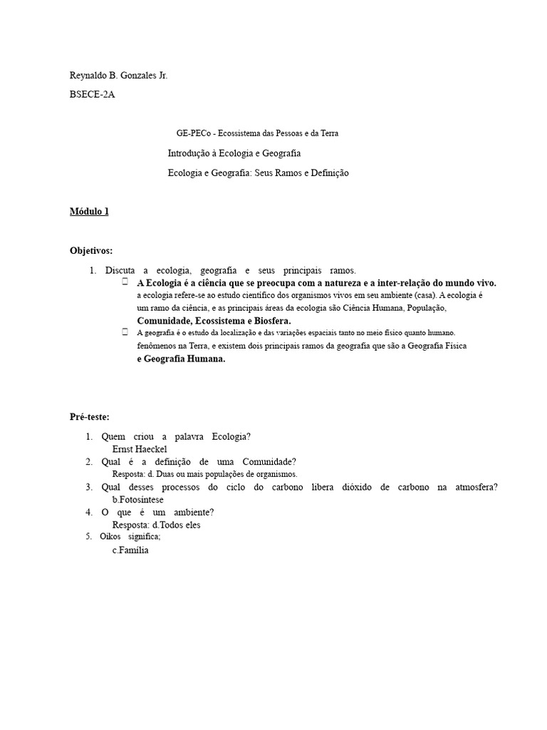 Documento PEEco 1 | PDF | Ecologia | Ambiente natural