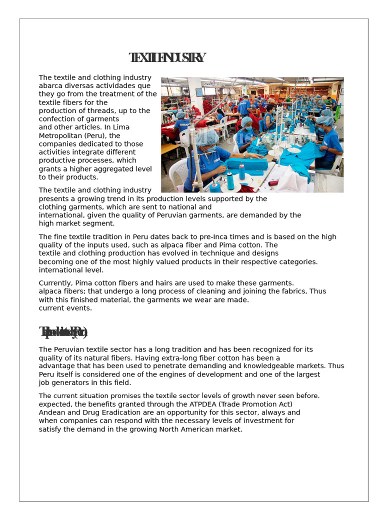 Peruvian Textile Industry Overview | PDF | Textiles | Clothing