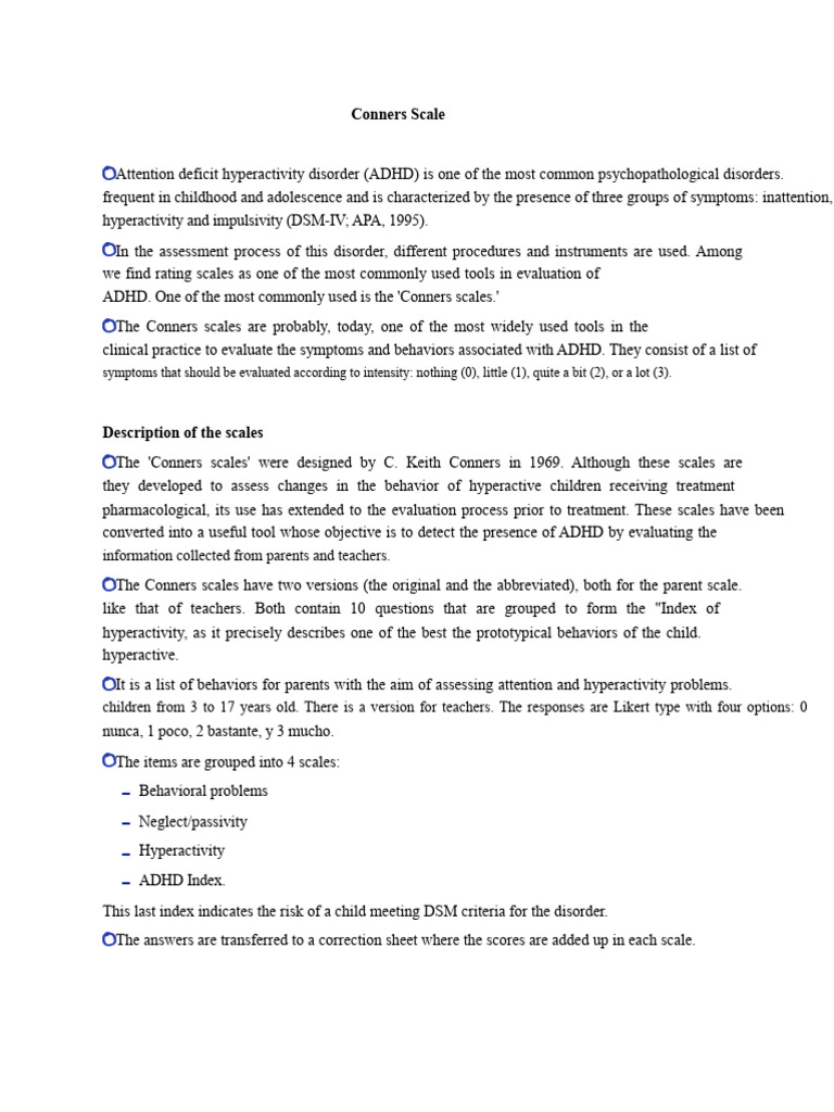 Conners Scale for ADHD Assessment | PDF | Attention Deficit ...