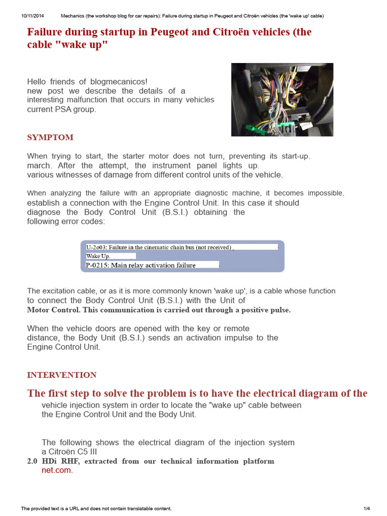 Failure During Startup in Peugeot and Citroën Vehicles (The "Wake Up" Cable) | PDF | Electrical ...