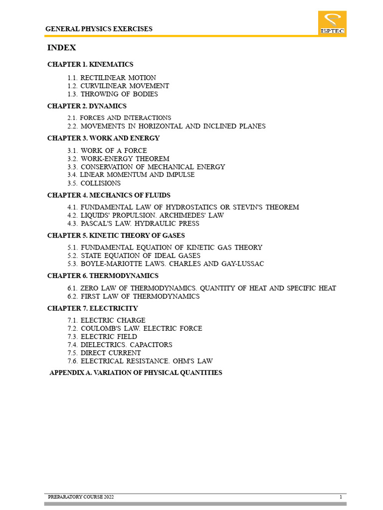 Exercises From The Preparatory Course. 2022. General Physics | PDF | Force | Gases