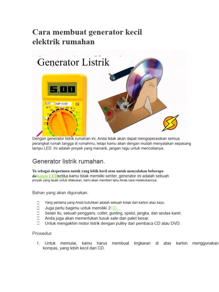 Cara Membuat Generator Listrik Mini | PDF