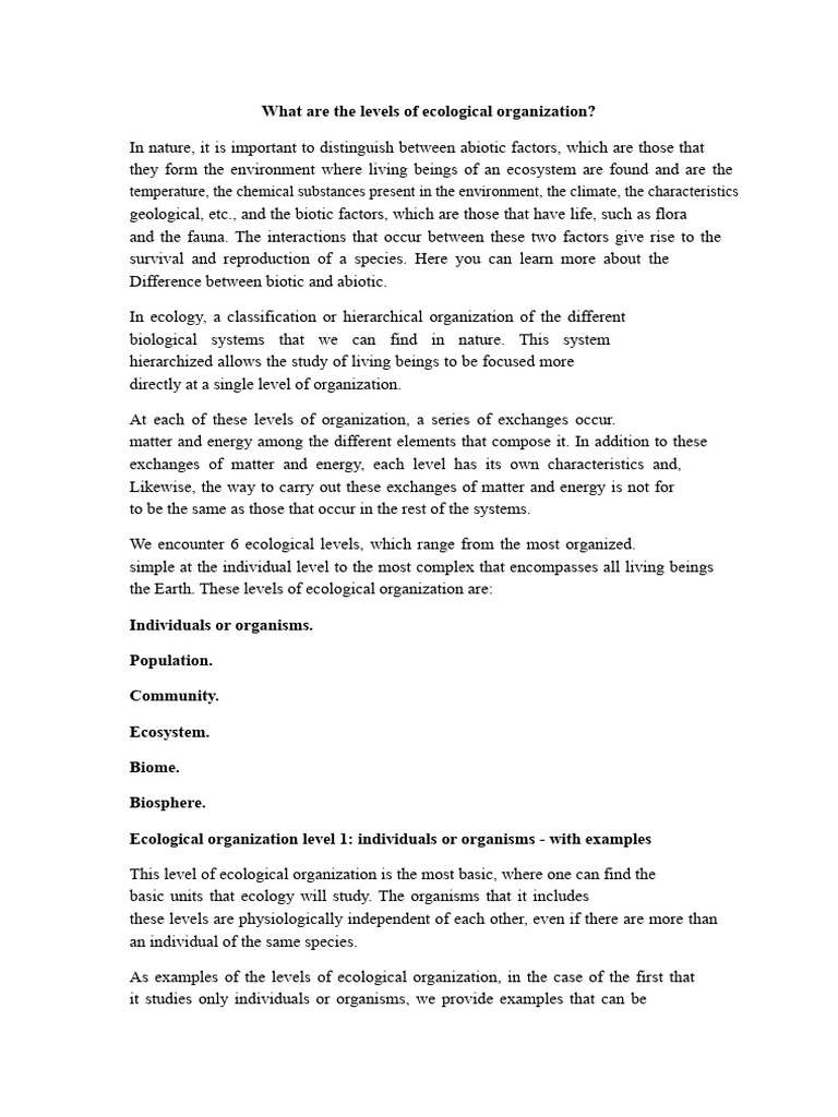 Six Levels of Ecological Organization | PDF | Ecosystem | Ecology