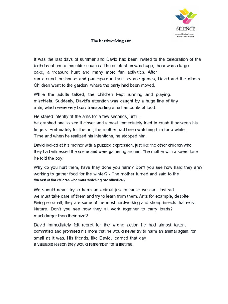 David's Lesson on Ants' Hard Work | PDF