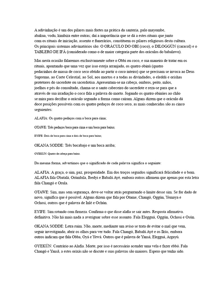 Adivinhação com Coco na Santeria | PDF | Oráculo | Padre