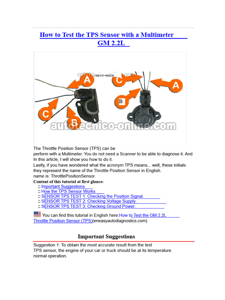 Testing TPS Sensor with Multimeter Guide | PDF | Direct Current | Throttle