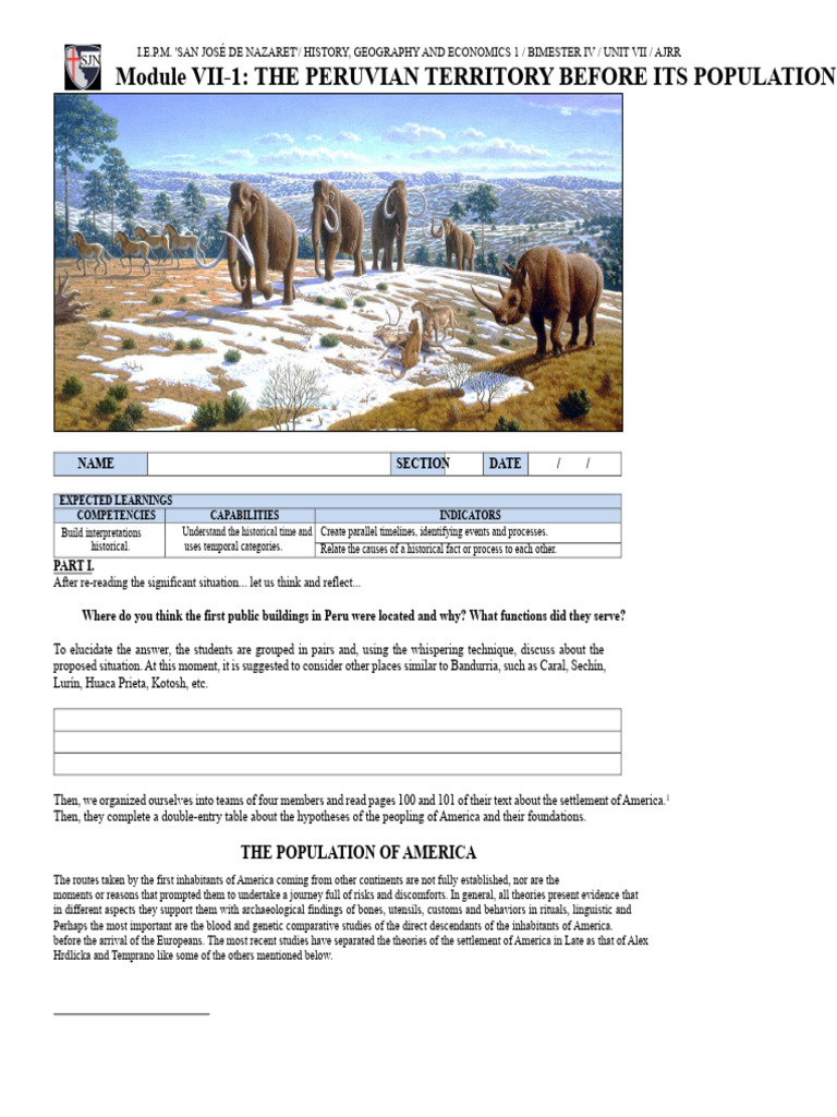 HGE1-U7-SESSION 01 Settlement of America and Peru | PDF | Pleistocene ...