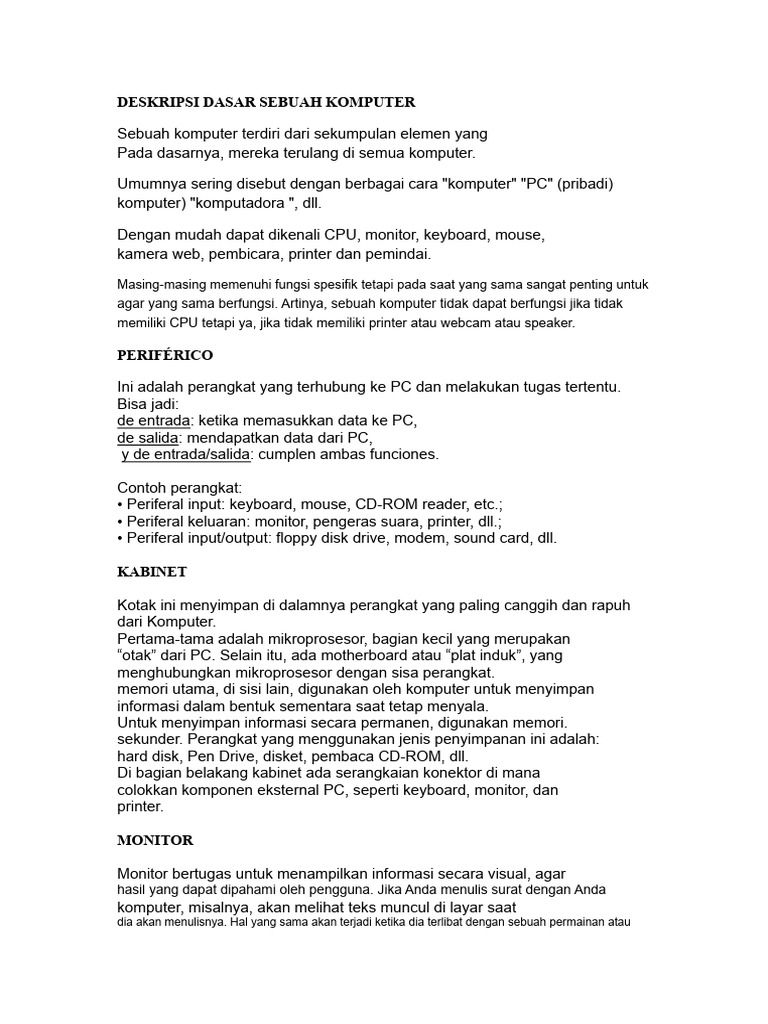 Deskripsi Dasar Sebuah Komputer | PDF