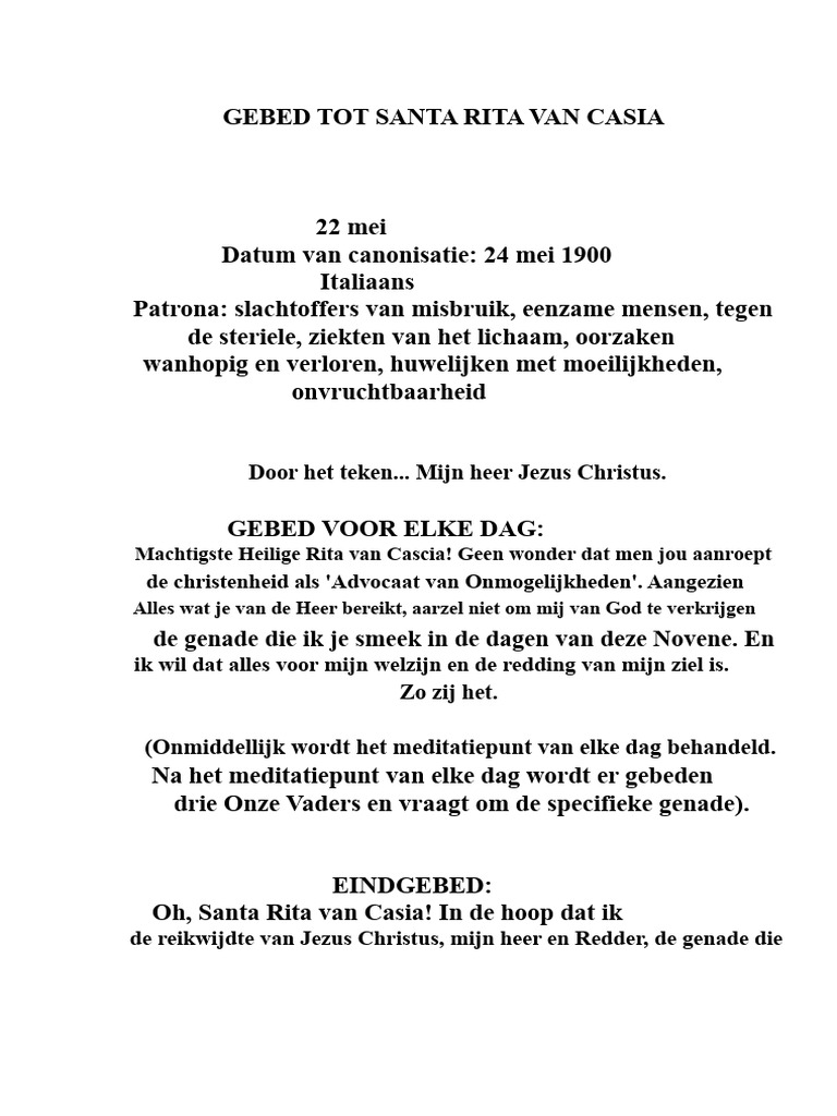 Gebed Tot Santa Rita Van Cascia | PDF
