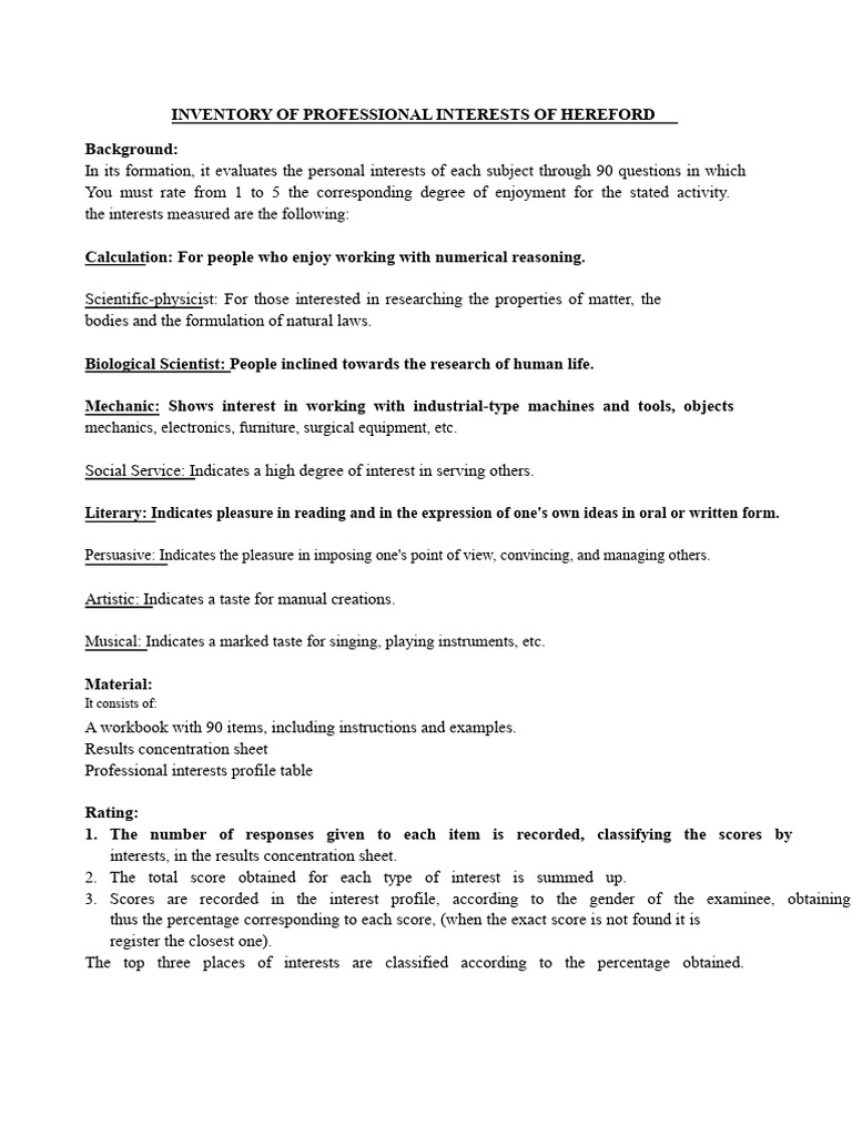 Inventory of Professional Interests of Hereford | PDF | Engineering ...