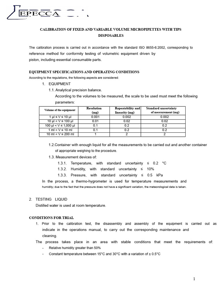 Micropipette Calibration Guide ISO 8655 | PDF | Calibration | Volume