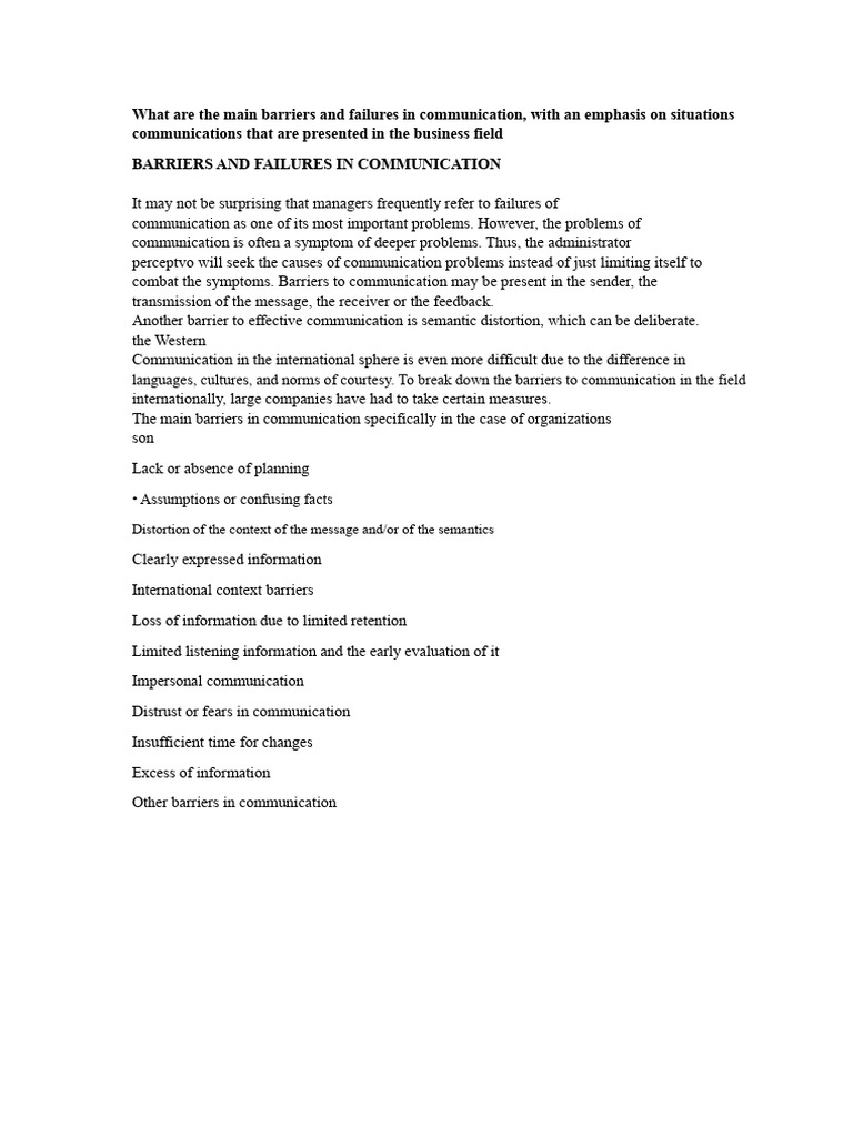 What Are The Main Barriers and Failures in Communication? | PDF ...