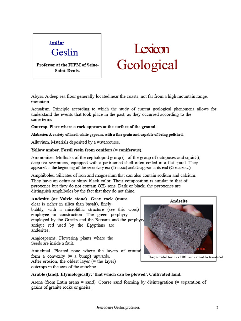 Geological Glossary J-P Geslin | PDF | Rock (Geology) | Volcano