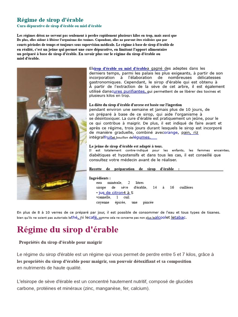 Régime Du Sirop D'érable | PDF | Sirop | Détoxification