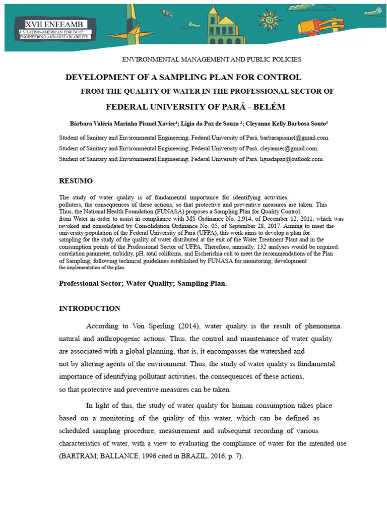 Development of A Sampling Plan For Water Quality Control | PDF | Water ...