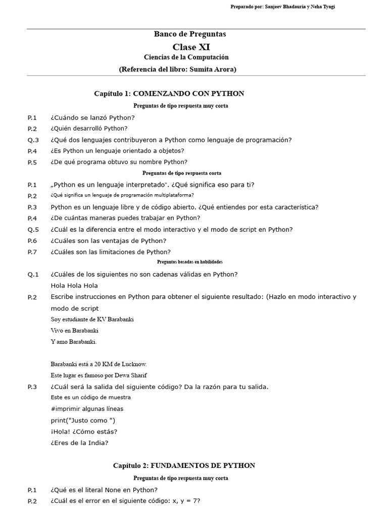 Banco de Preguntas Clase XI Cs-4 | PDF | Puerta lógica | Python (lenguaje de programación)