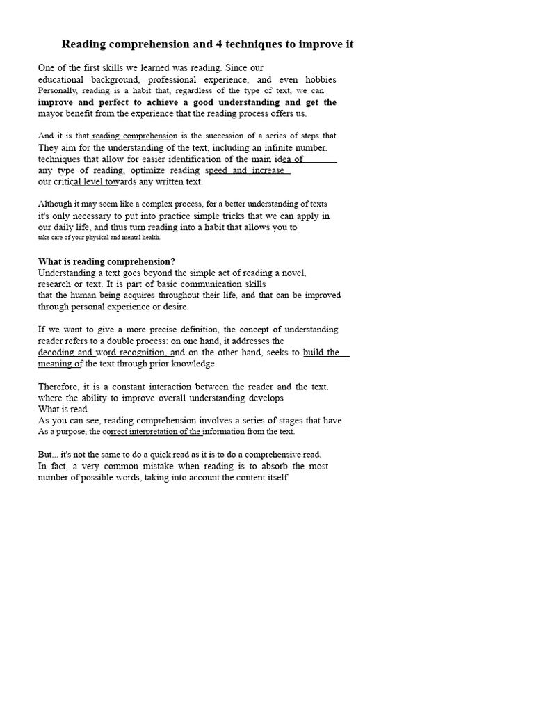 Improve Reading Comprehension Techniques | PDF | Reading Comprehension ...