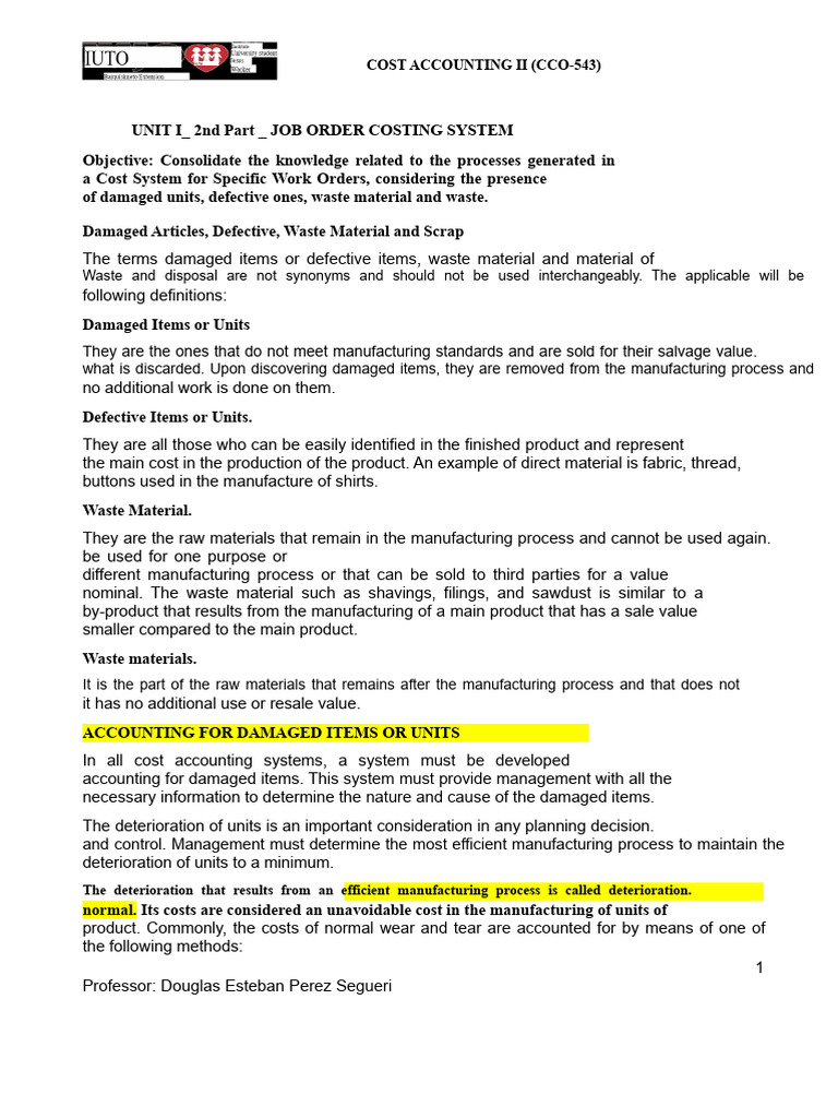 Job Order Costing: Damaged & Defective Units | PDF | Cost Accounting ...
