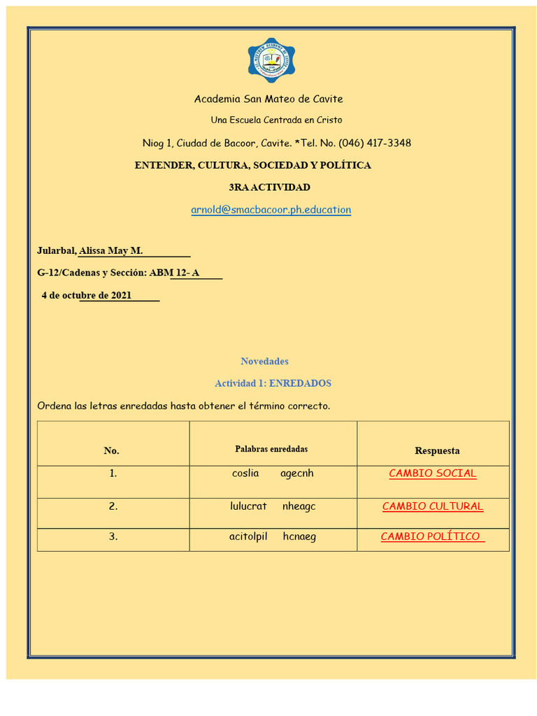 Ucsp Acto 3 Jularbal | PDF