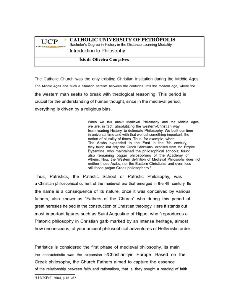 Patristics and Scholasticism | PDF | Medieval Philosophy | Theology