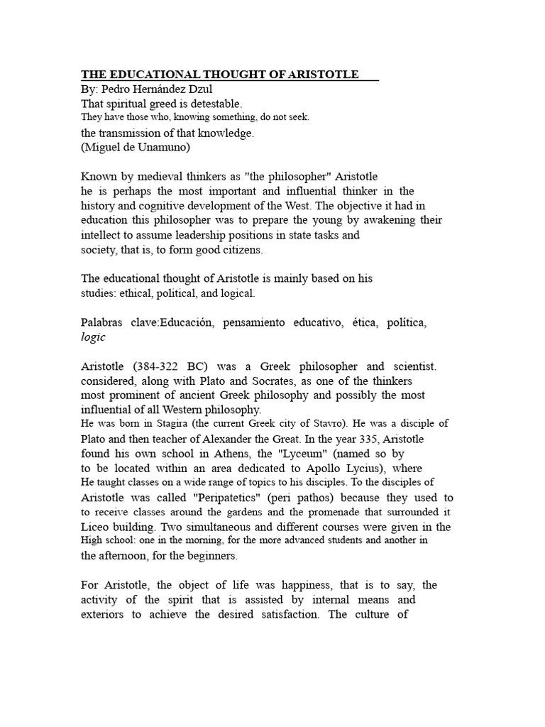 The Educational Thought of Aristotle | PDF | Aristotle | Virtue