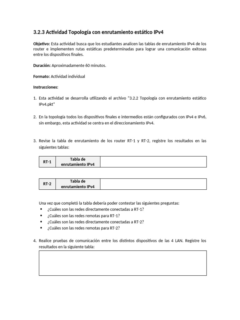 3.2.3 Actividad Topolog¡a Con Enrutamiento Est_tico IPv4 | PDF