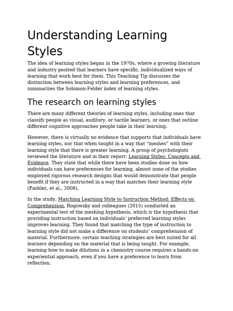 Article - Understanding Learning Styles | PDF | Learning Styles | Learning