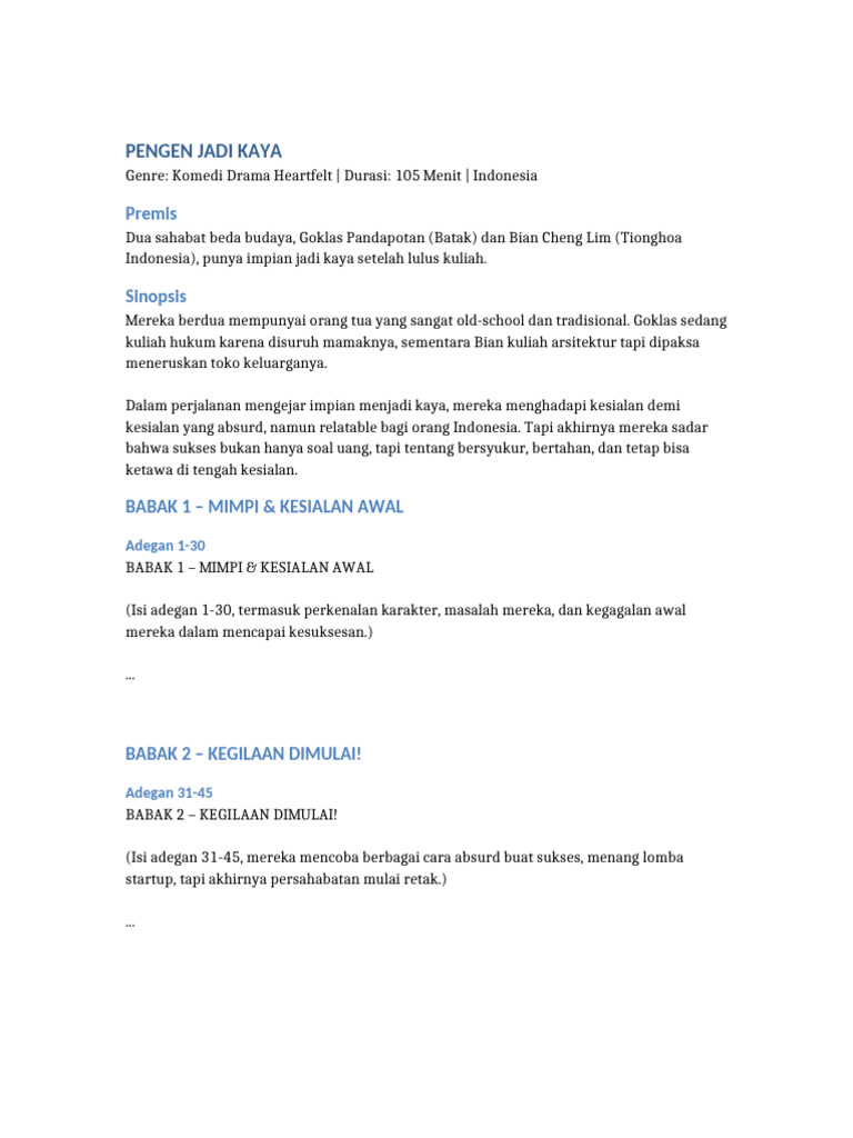 Pengen Jadi Kaya Script 1 | PDF