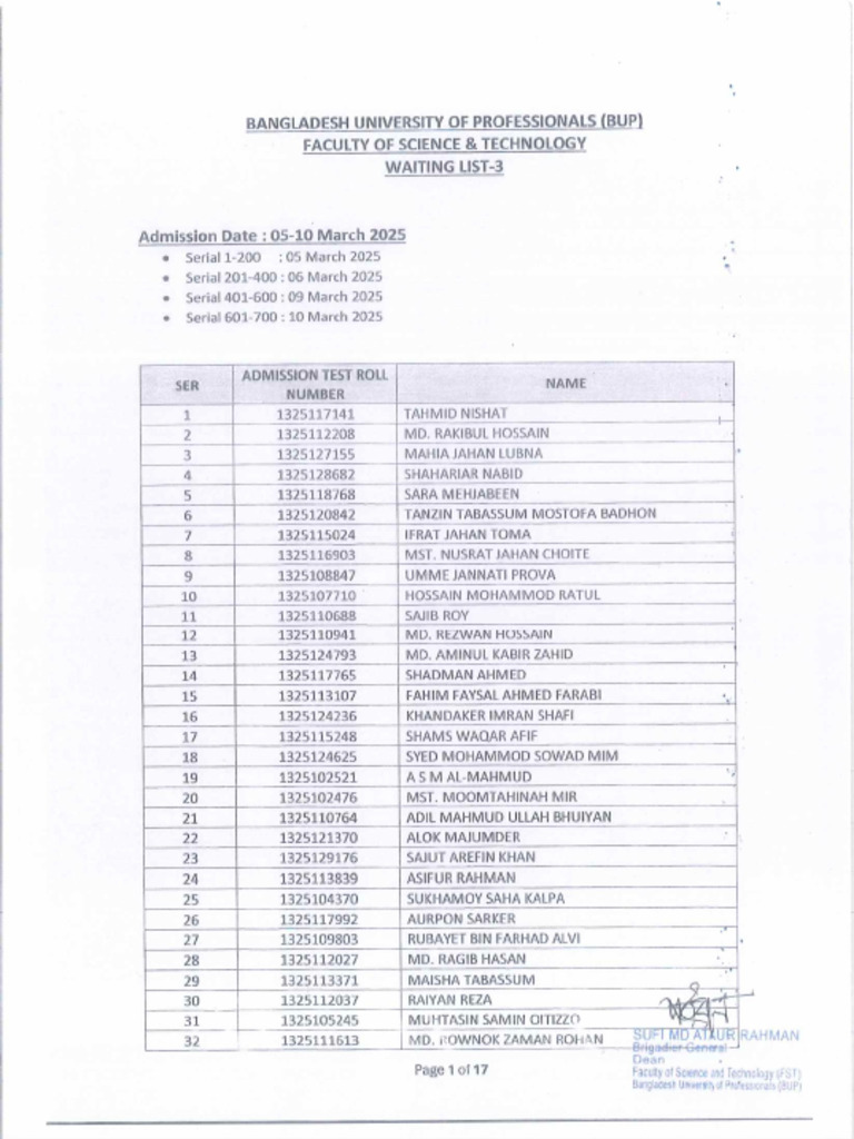 3rd Waiting List - FST | PDF