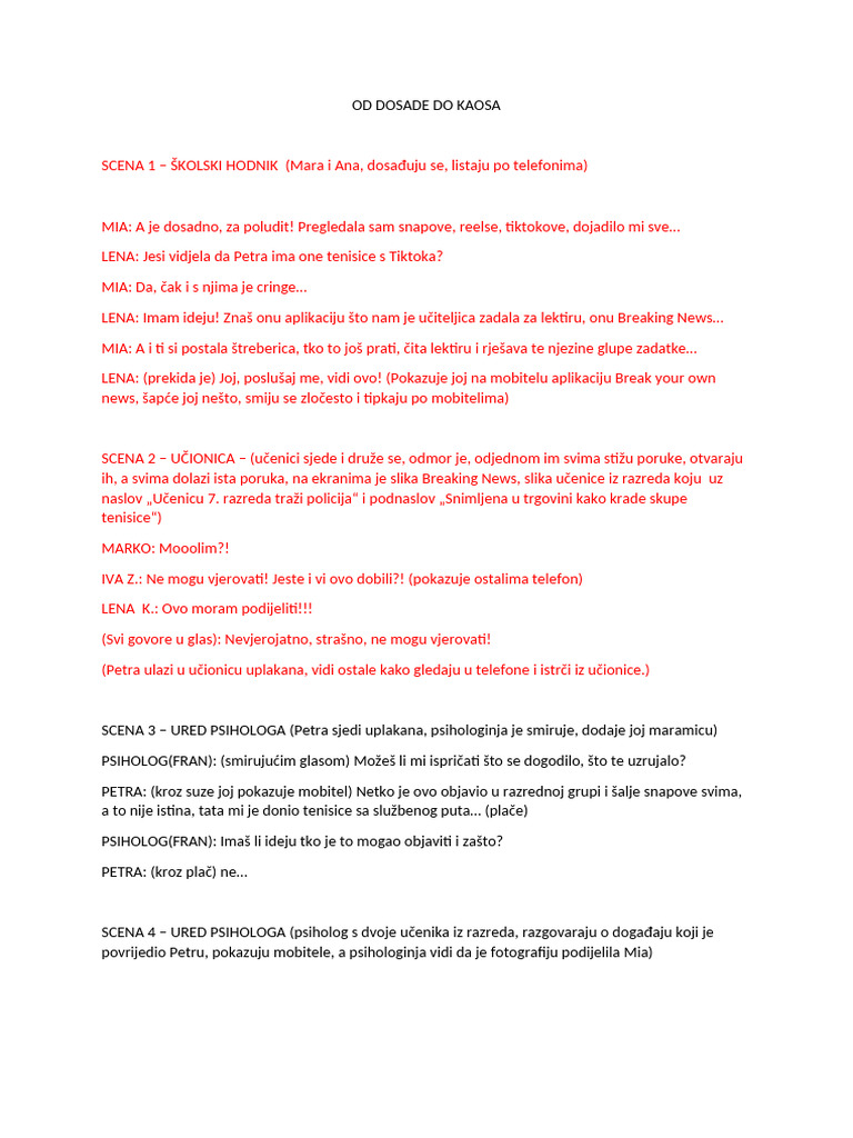Od Dosade Do Kaosa - Scenarij | PDF