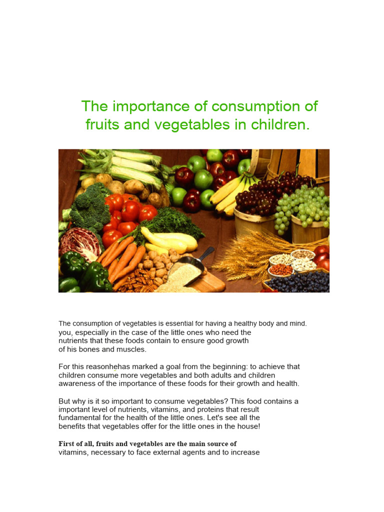 The Importance of Consuming Fruits and Vegetables in Children | PDF ...