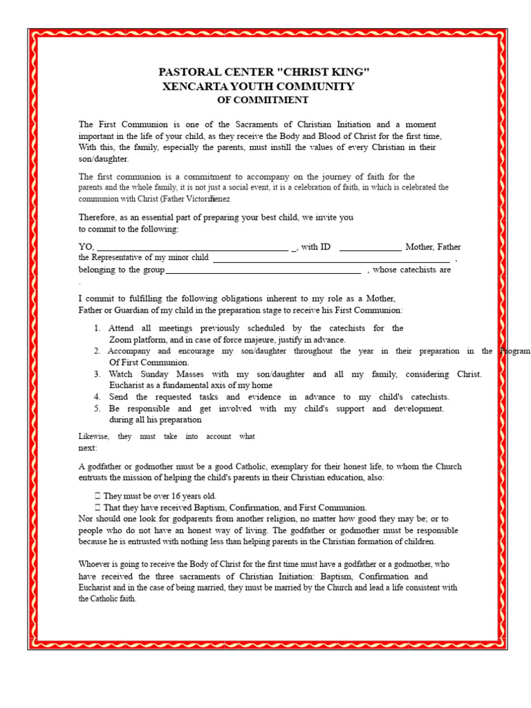 510721176-Letter of Commitment From First Communion Parents | PDF ...