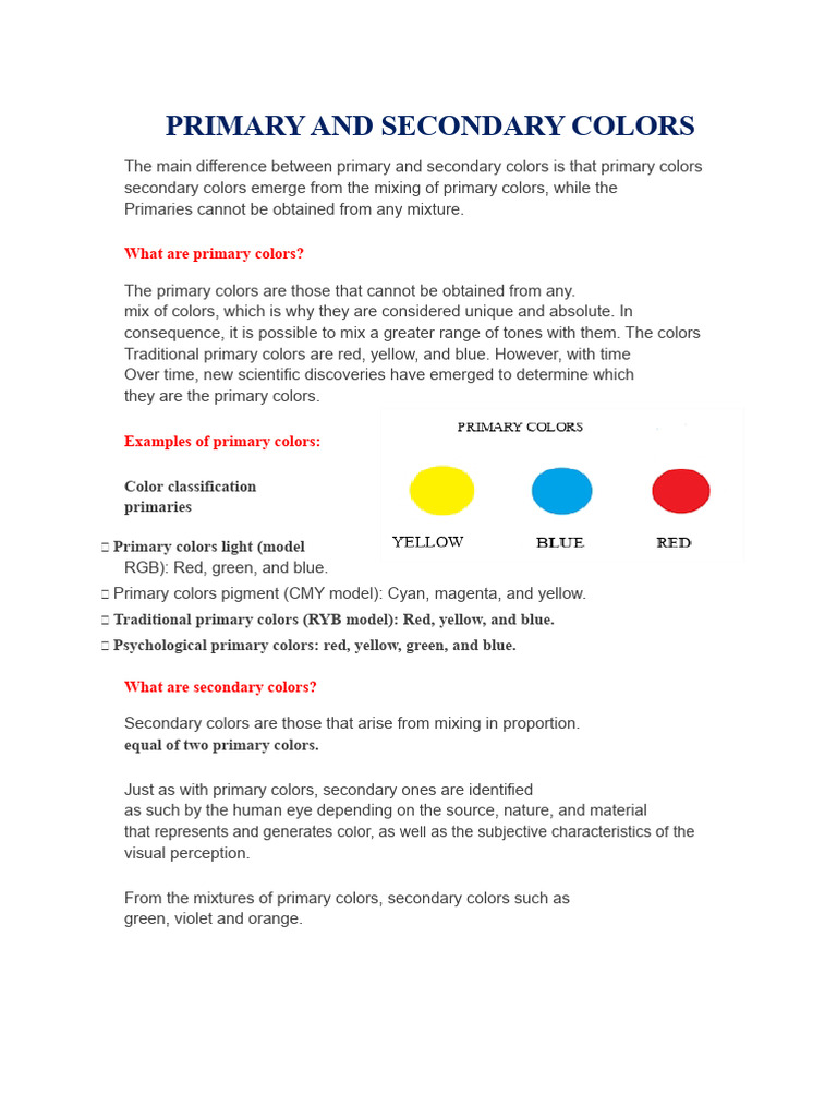 Primary and Secondary Colors | PDF