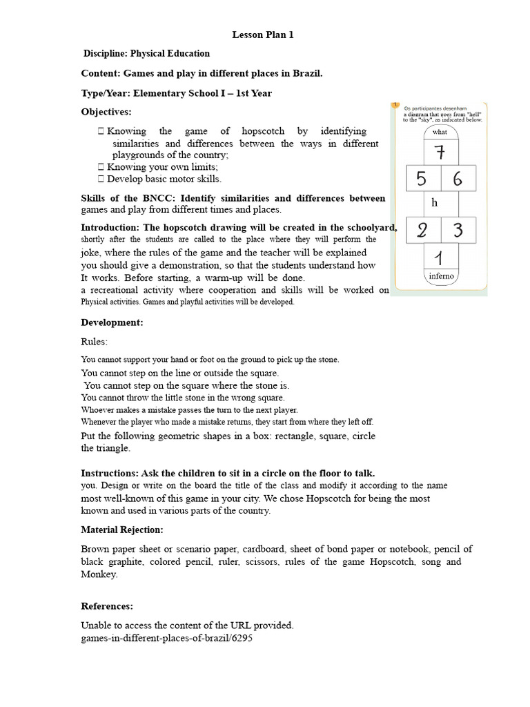 Brazilian Playground Games Lesson Plan | PDF