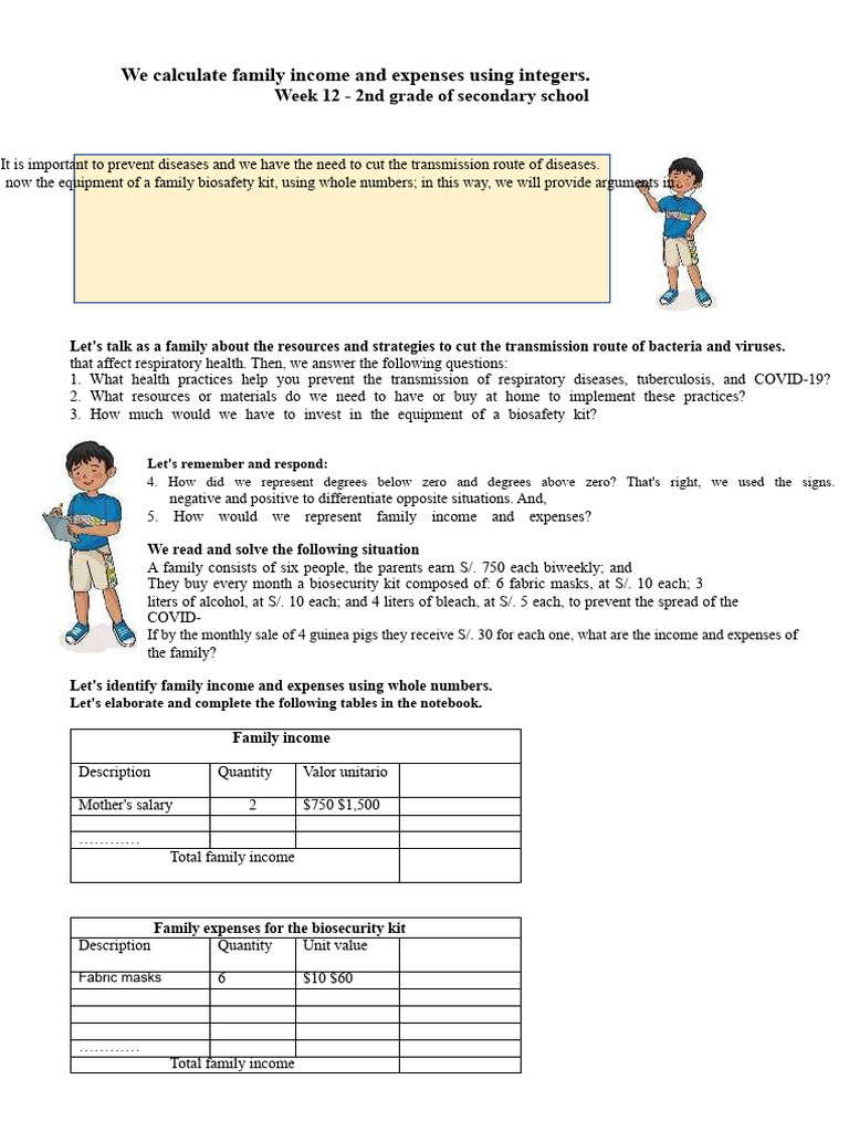 We Calculate Family Income and Expenses by Using Whole Numbers | PDF ...