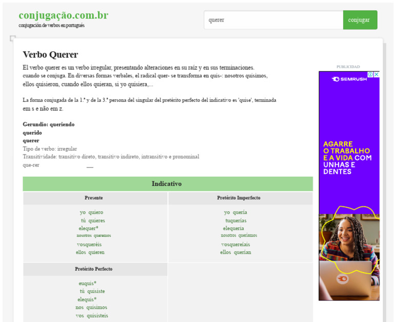 Conjugación Del Verbo Querer - Conjugación de Verbos | PDF