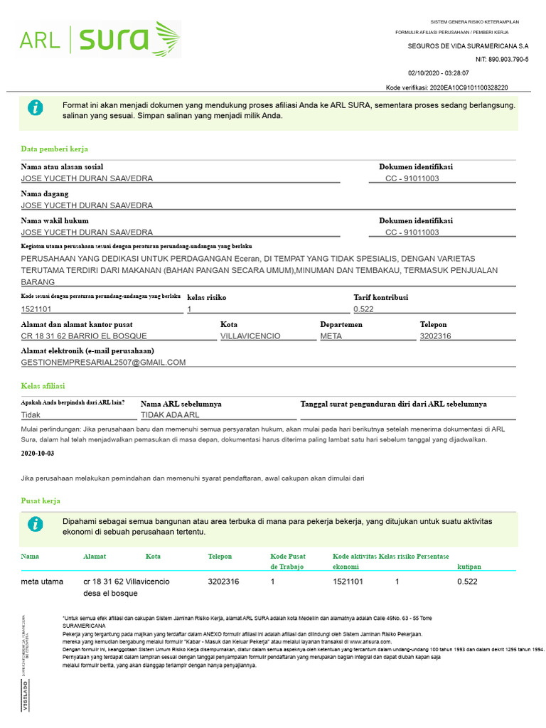 Formulir Afiliasi Arl Sura | PDF