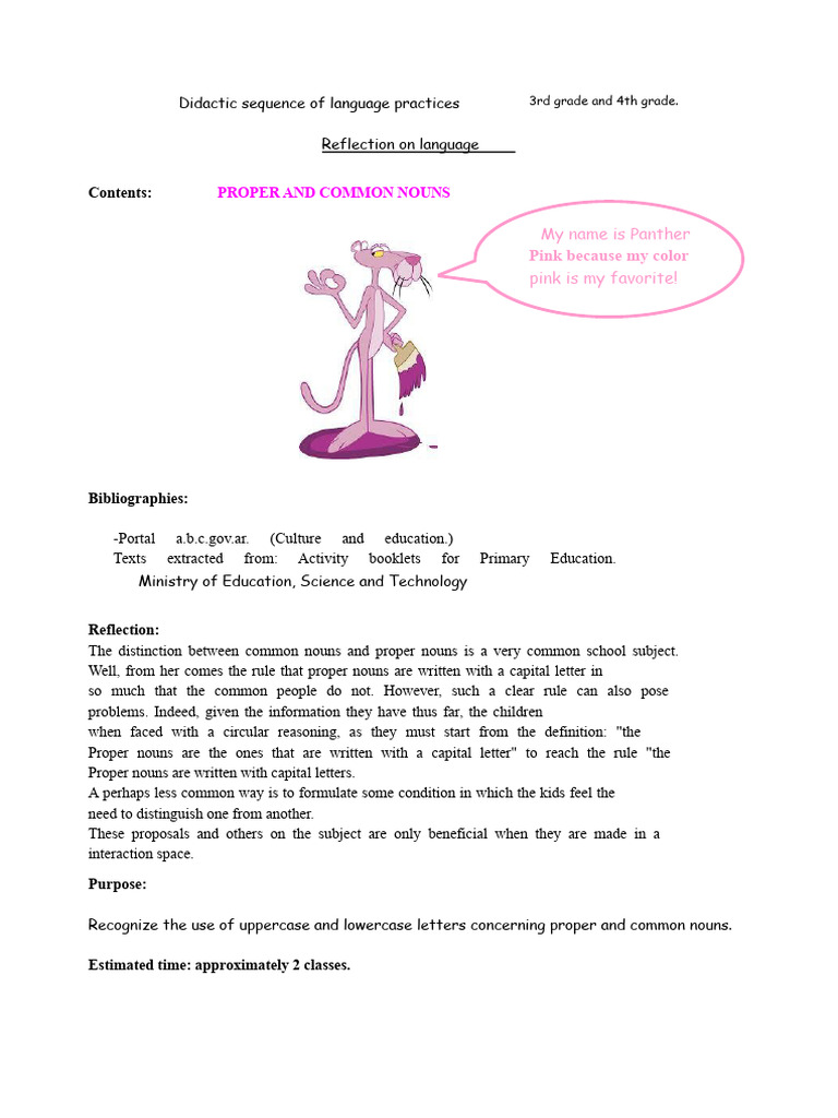 Didactic Sequence For Common and Proper Nouns | PDF | Letter Case | Noun