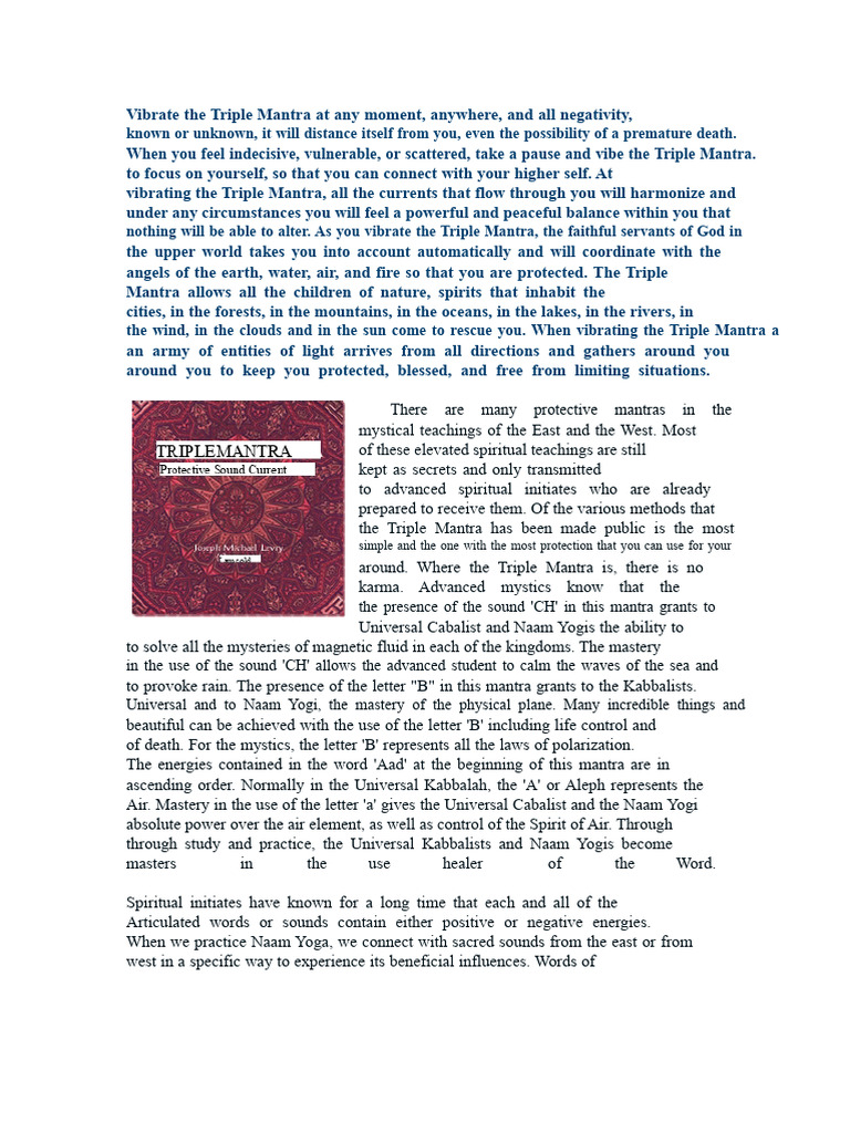 Power of the Triple Mantra for Protection | PDF | Mantra | Kabbalah