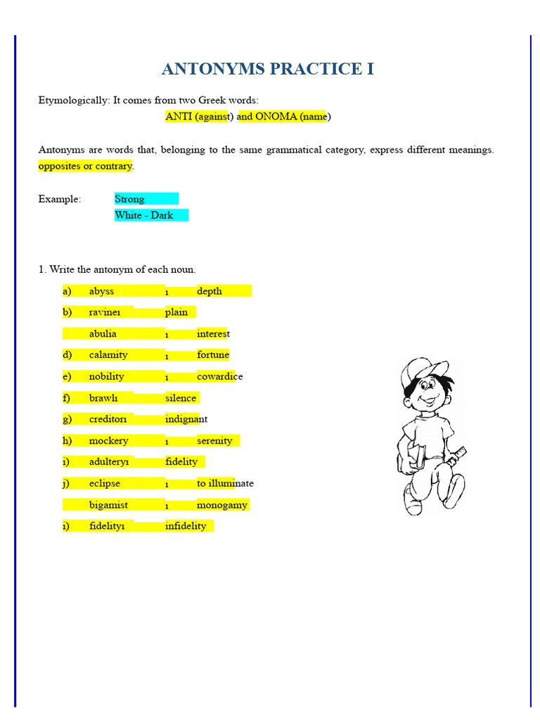 Practice Antonyms I | PDF | Noun | Language Mechanics