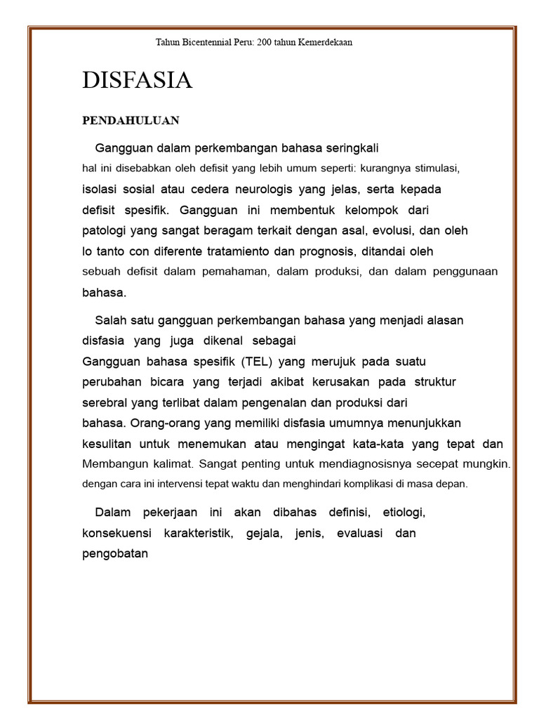Memahami Disfasia: Definisi dan Gejala | PDF
