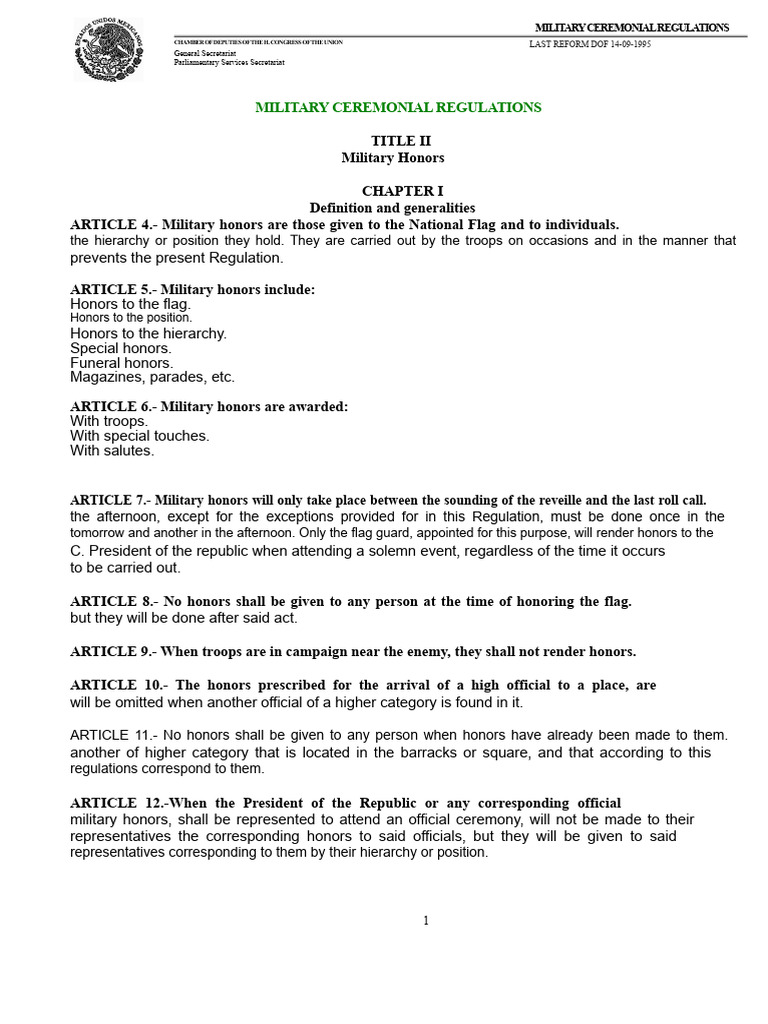 01 Military Ceremonial Regulations DOF 14-09-1995 | PDF | Military Rank ...