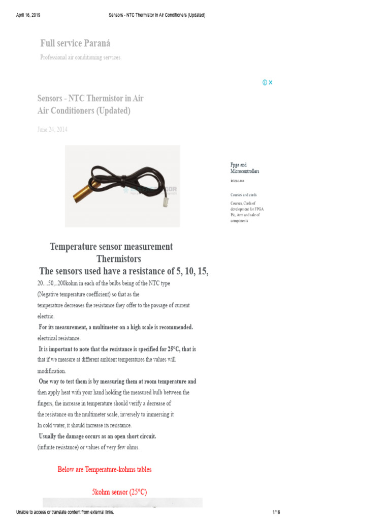 NTC Thermistor Sensors in AC Systems | PDF | Temperature | Building ...