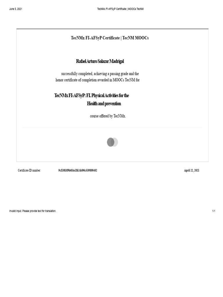 TECNM MOOC Certificate | PDF